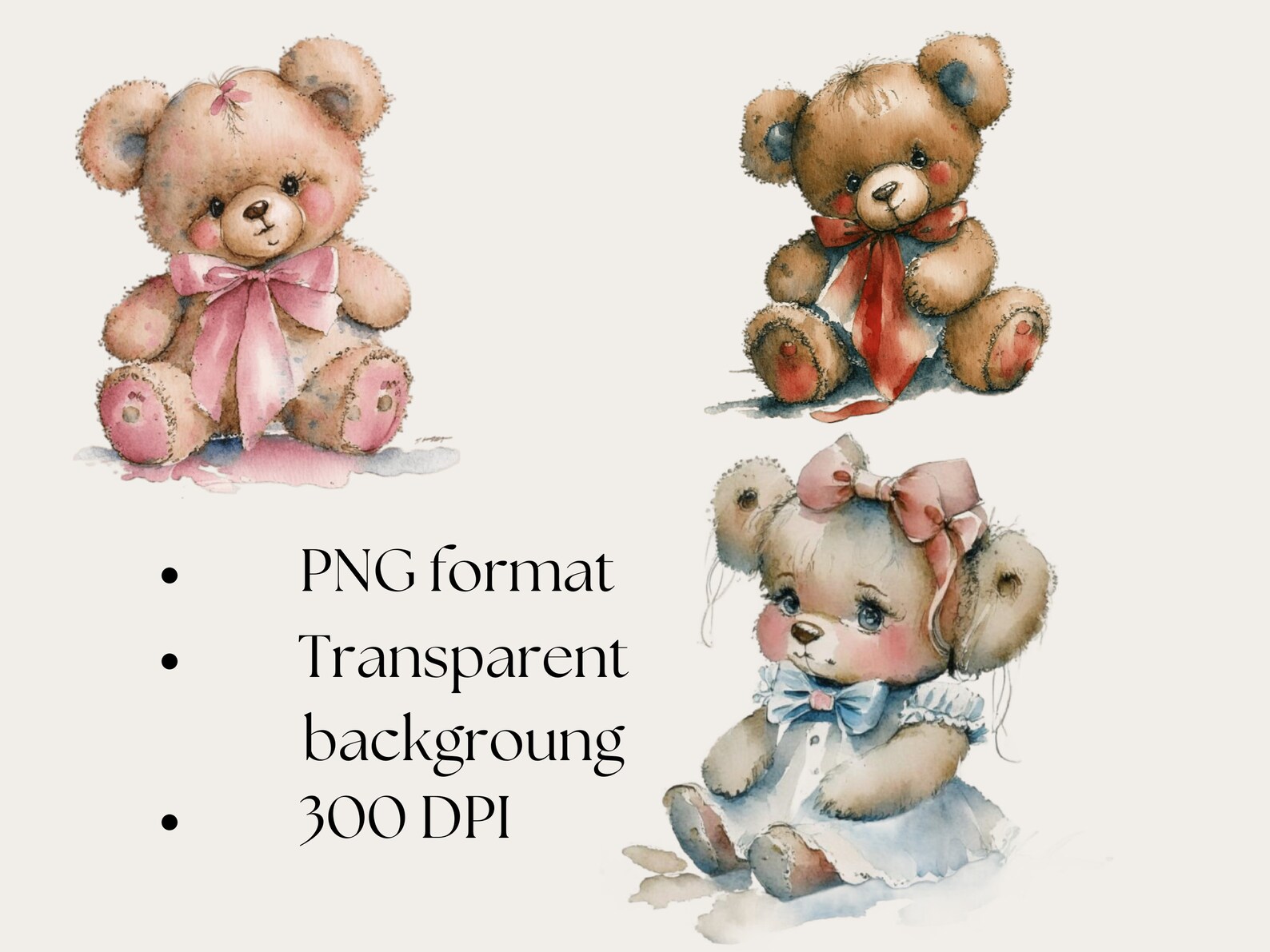 Teddy Bear Clipart Watercolor Ai Art Digital Download Digital Image ...