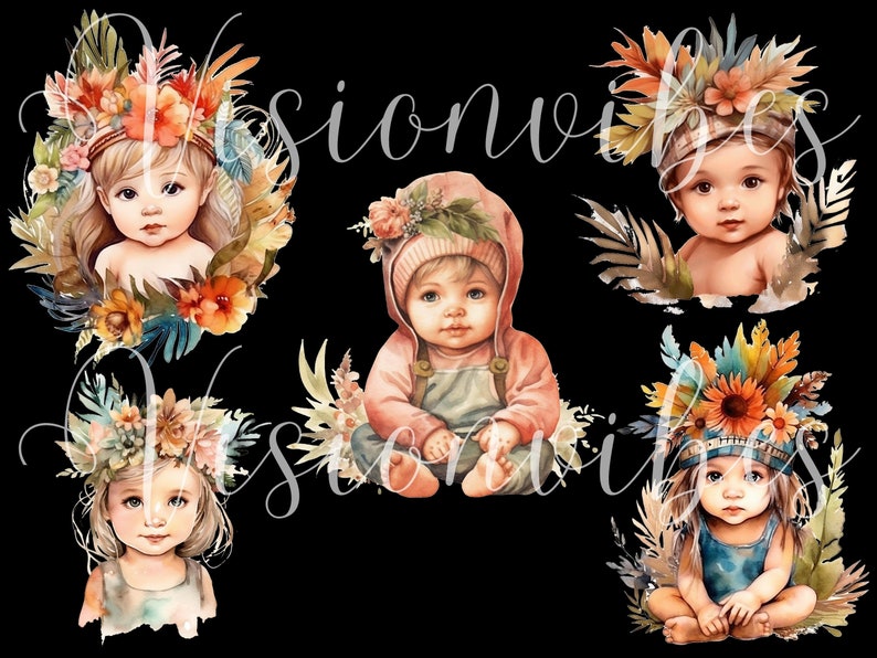 Watercolor Boho Baby Clipart Bundle Cute Baby Boho Boy Boho Girl ...