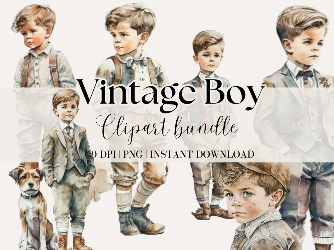 Vintage Boy Clipart Bundle | Vintage Boy Digital Image | Junk Journal ...