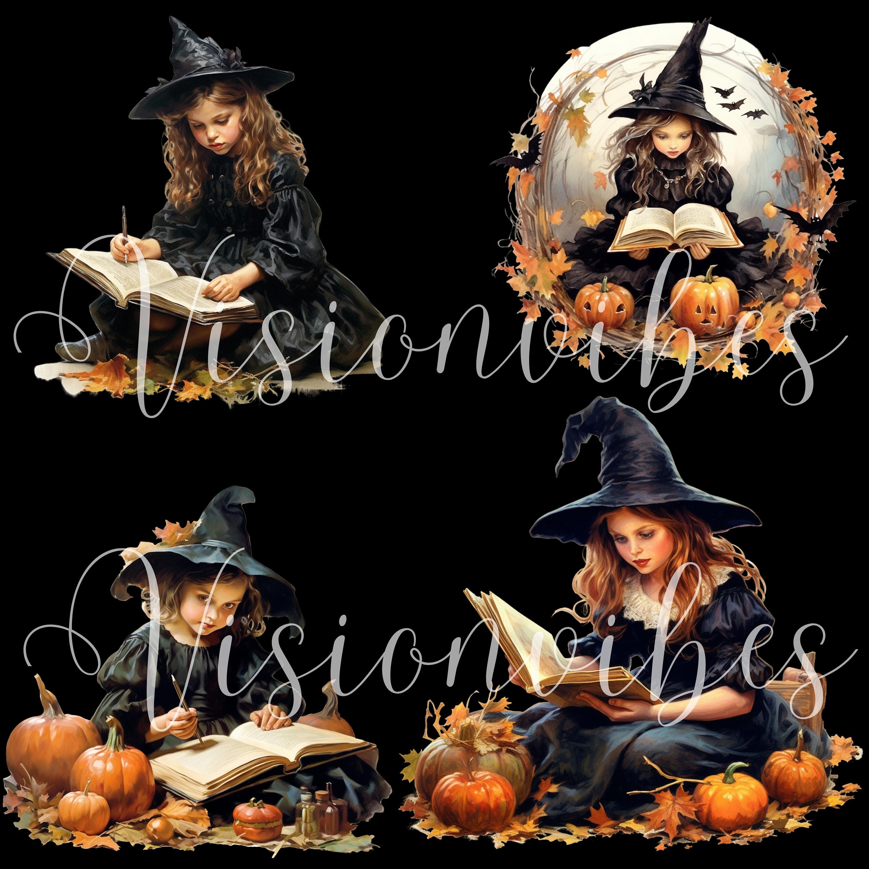 Halloween Little Witch Retro Clipart Bundle Witch Girl Clipart - Etsy
