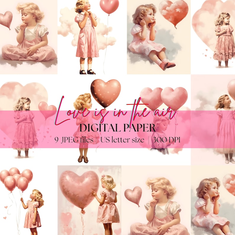 Printable Love Digital Paper, Heart Digital Paper, Valentines Day ...