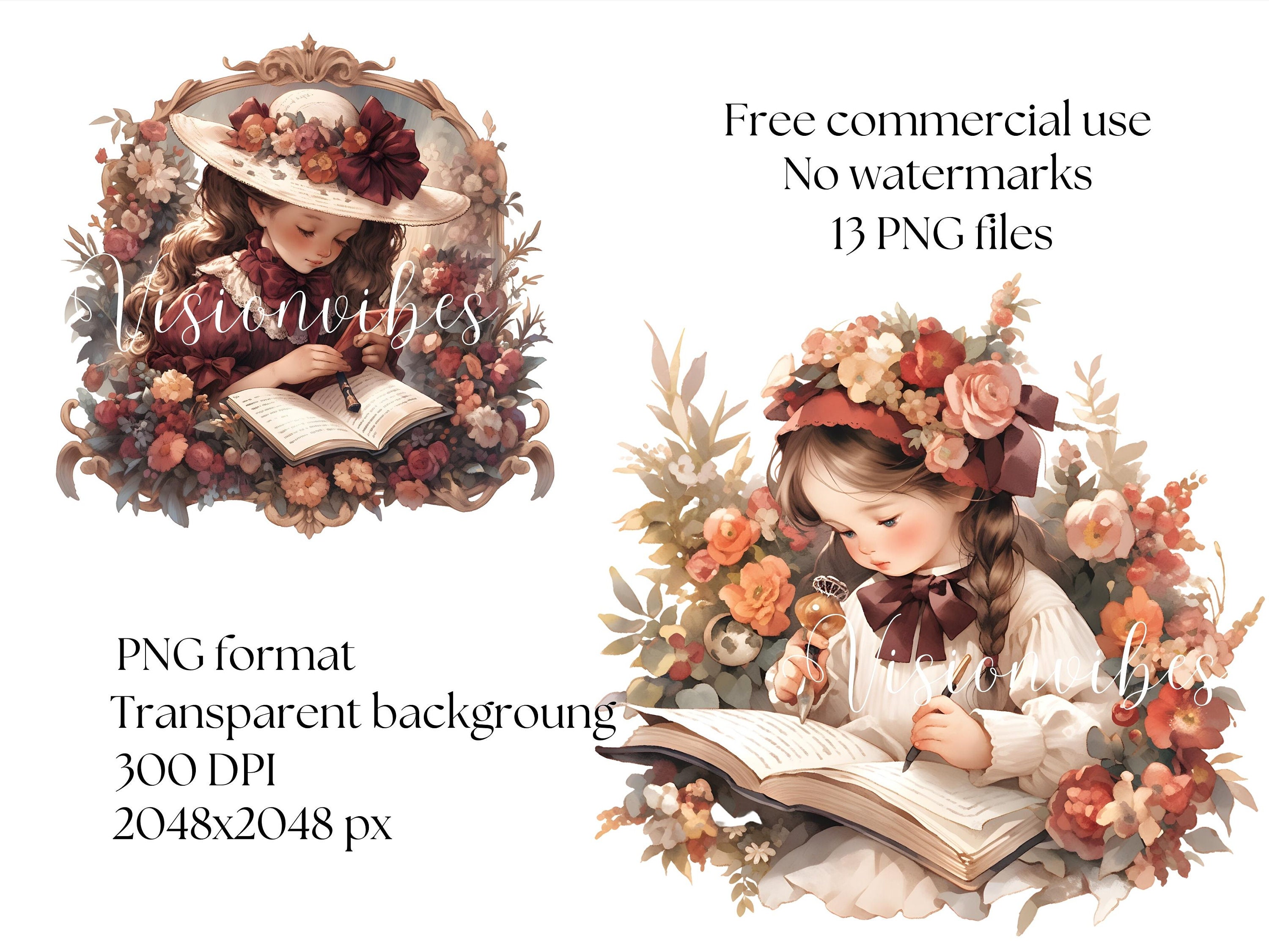 Vintage Book Lover Clipart Book Clip Art Watercolor Vintage - Etsy