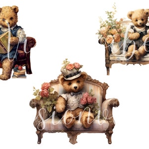 Teddy Bear Nursery Clipart Watercolor Book Lover Clipart Toy Bear Image ...