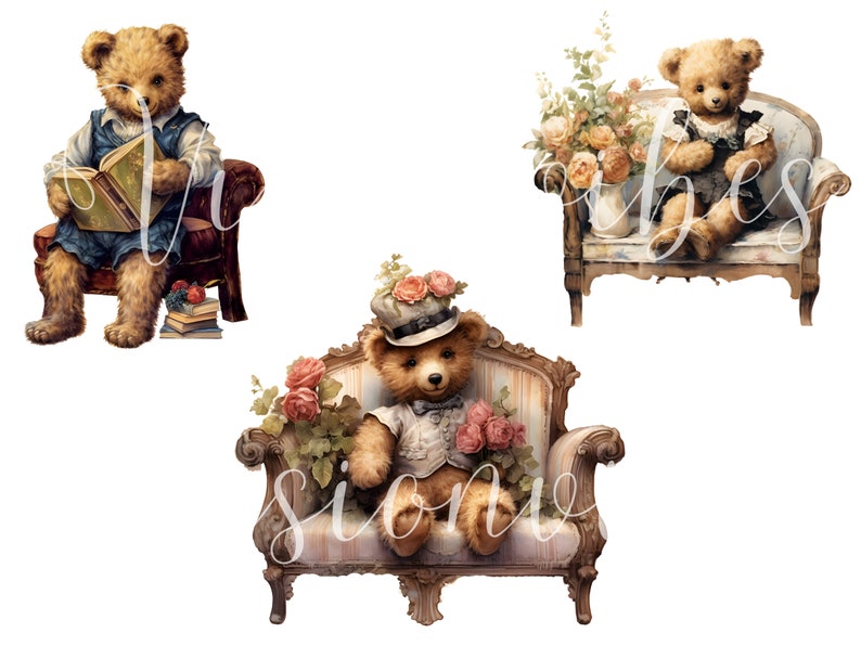 Teddy Bear Nursery Clipart Watercolor Book Lover Clipart Toy Bear Image ...