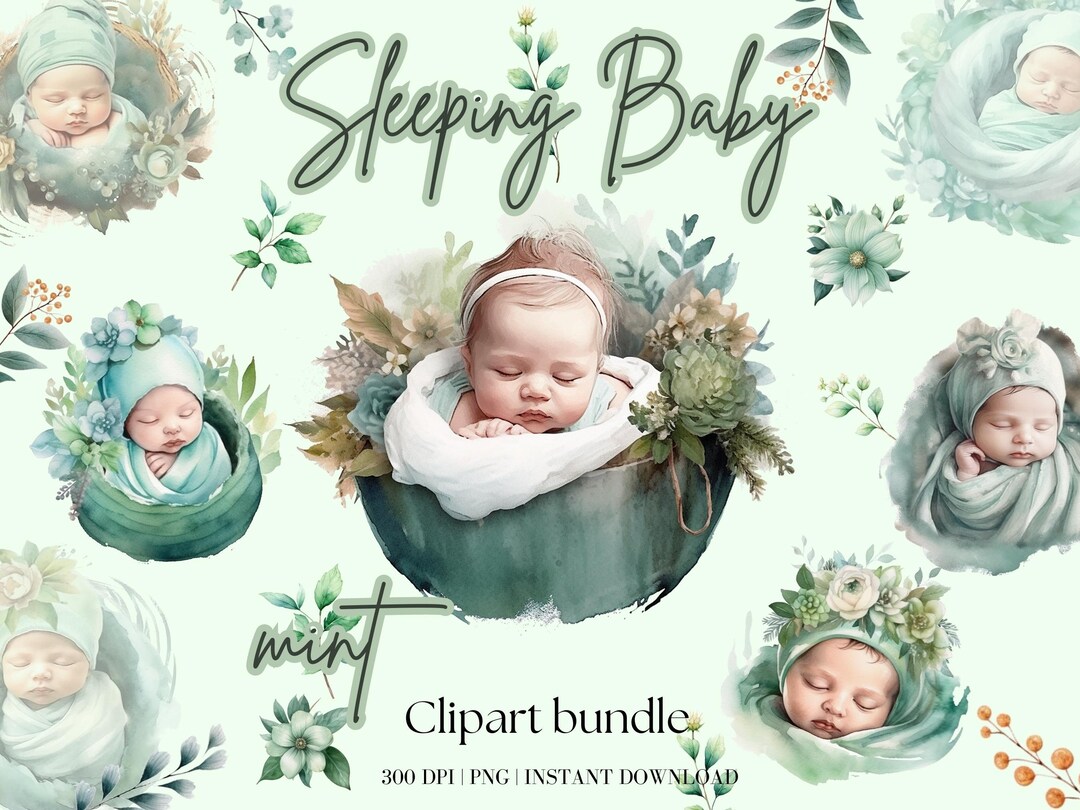 Newborn Watercolor Clipart Bundle Mint Boho Baby Clipart Nursery ...