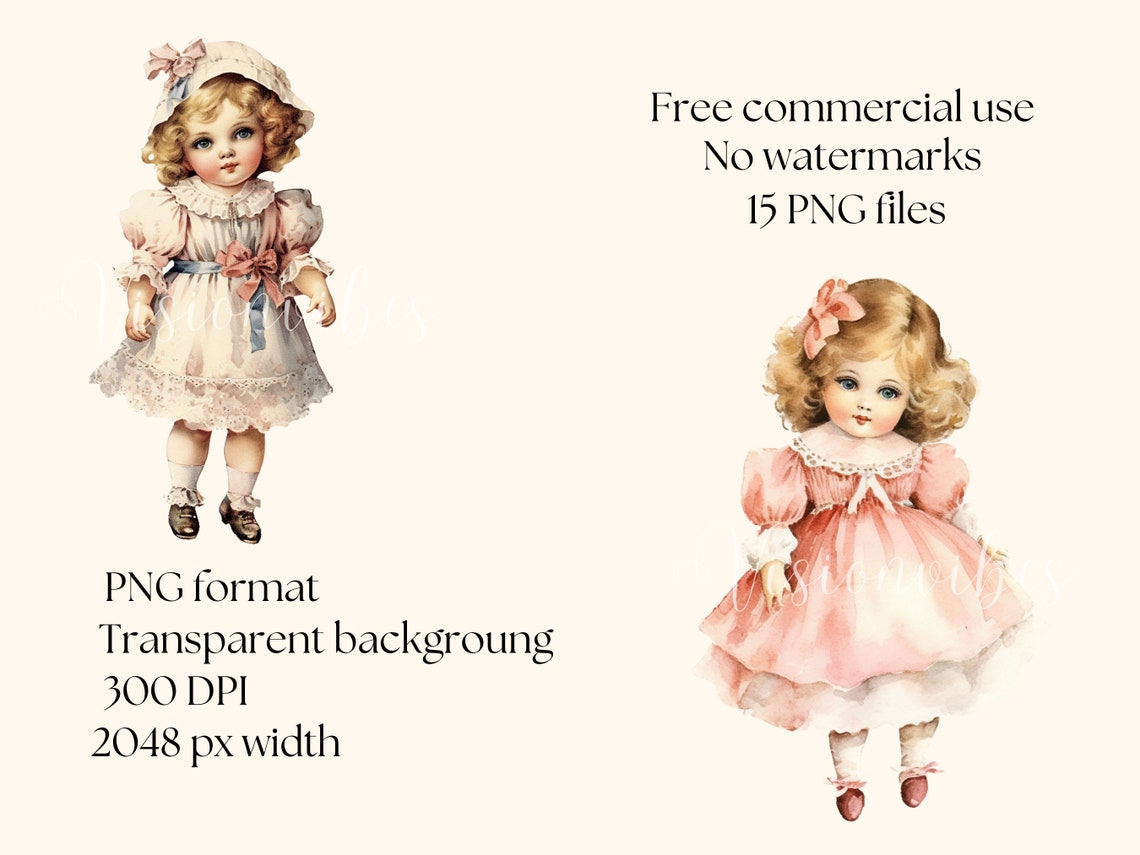 Vintage Porcelain Doll Clipart Bundle Watercolor Vintage Doll Png ...