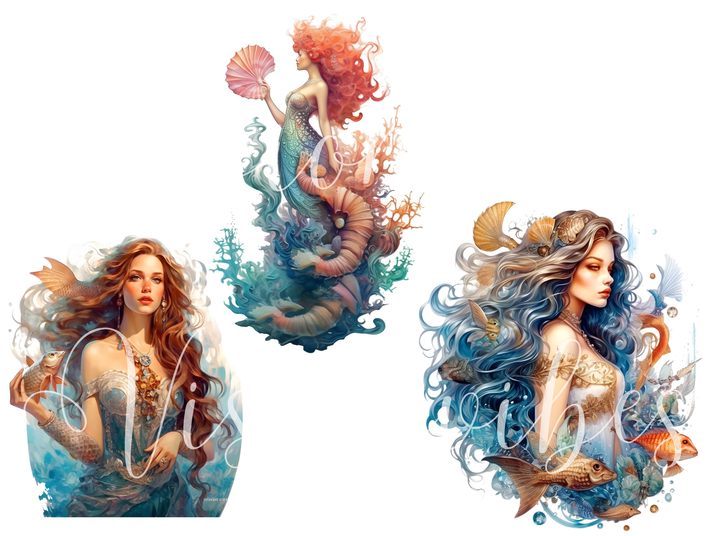 Mermaid Clipart Watercolor Cute Mermaid Clipart Watercolor - Etsy