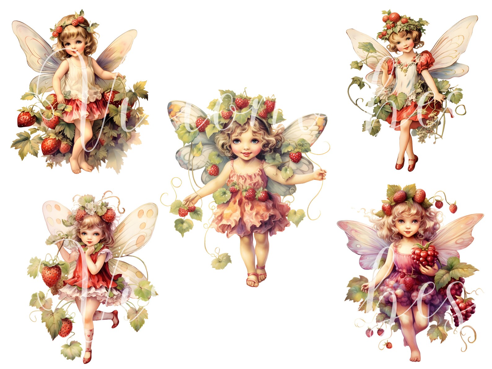 Strawberry Fairy Clipart Watercolor Clipart Bundle Garden Fairy Magic ...