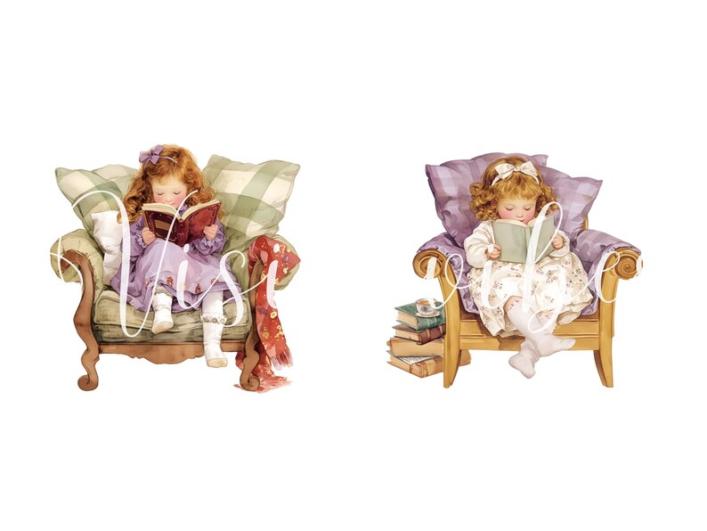 Book Lover Clipart Book Clip Art Watercolor Victorian Girl Clipart ...