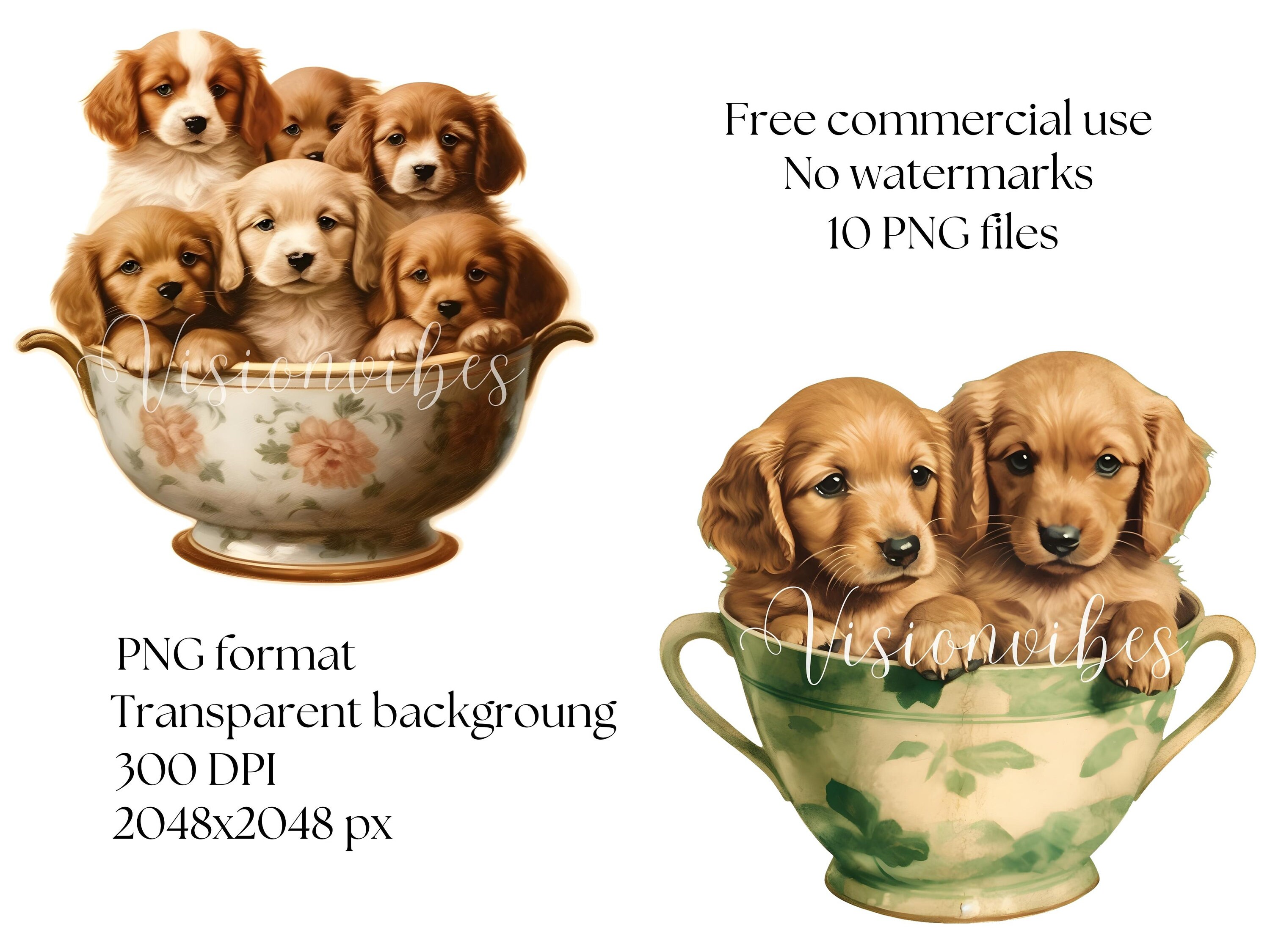 Watercolor Puppies in Cup Clipart Bundle, Doglover Clipart, Best Friend ...