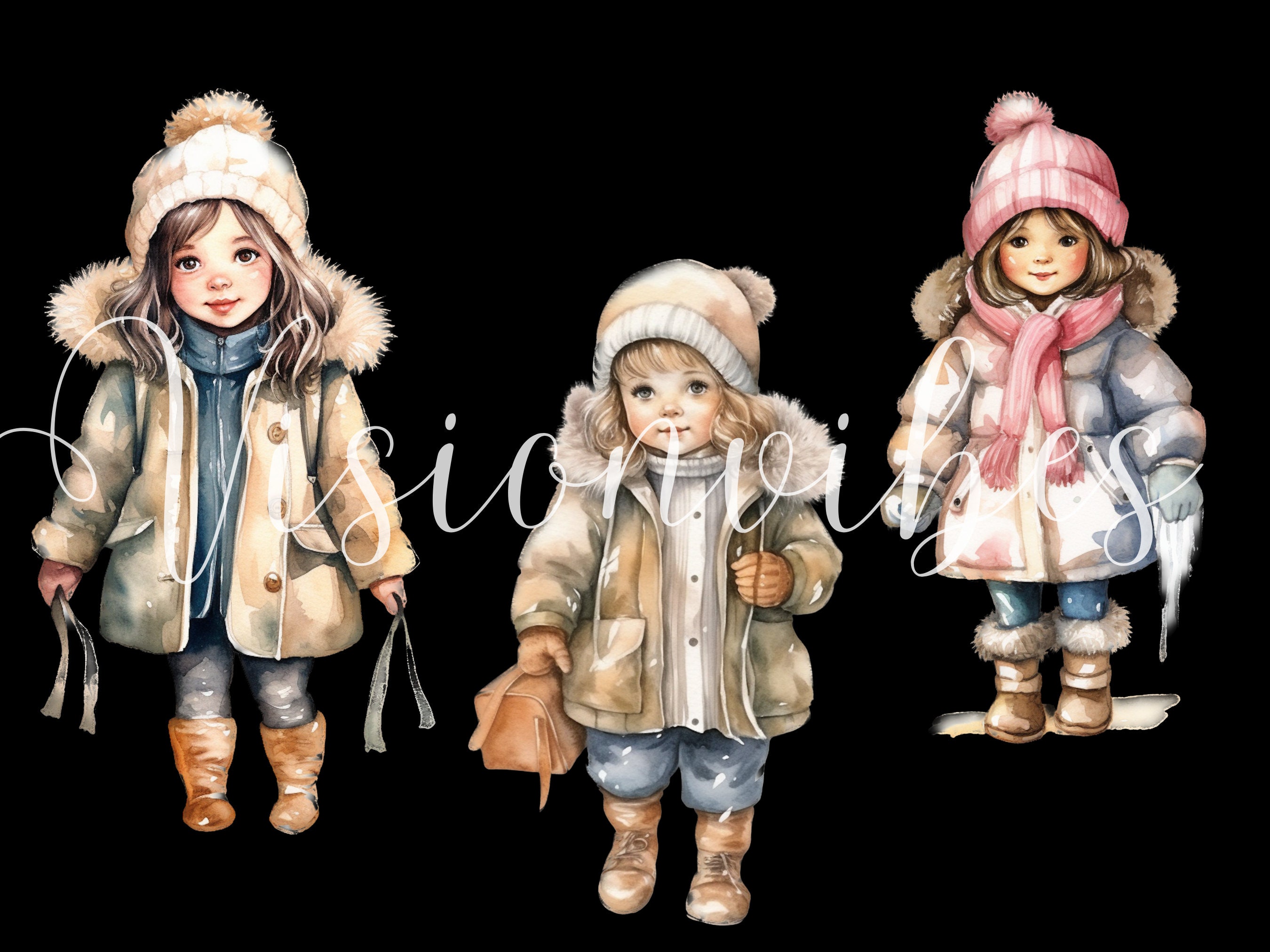 Christmas Clipart Bundle Watercolor Winter Girl Clipart Vintage ...