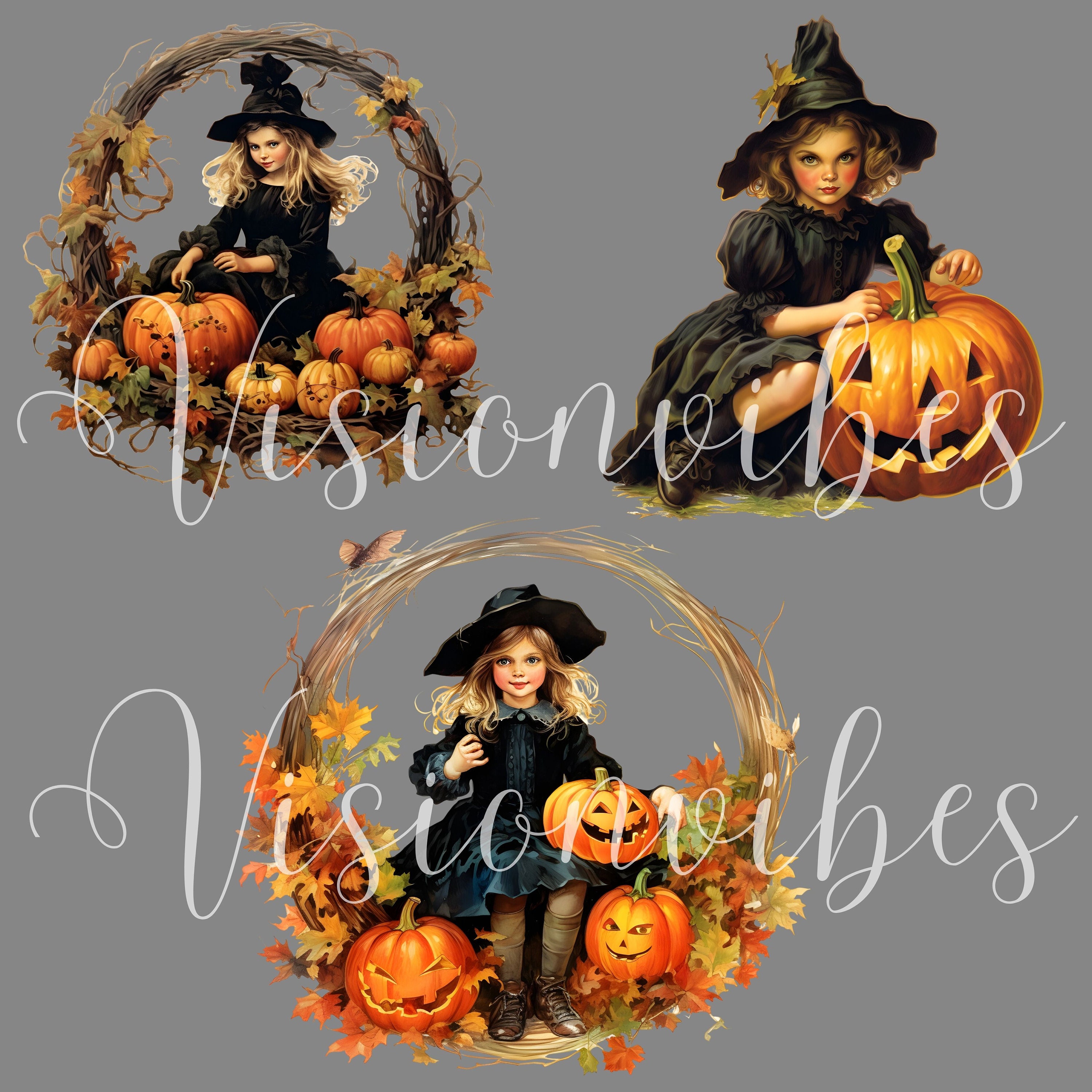 Little Witch Halloween Clipart Little Girl in Witch Costume - Etsy