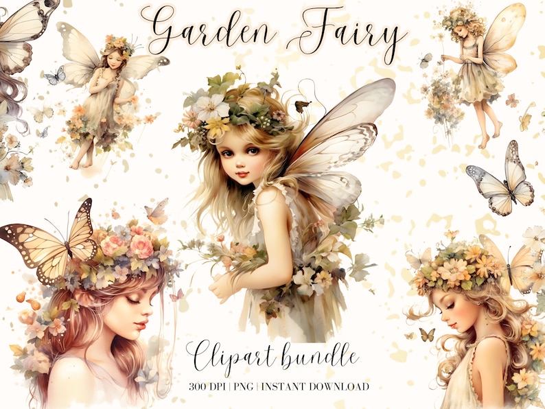 Flower Fairy Clipart Watercolor Clipart Bundle Garden Fairy Magic Fairy ...