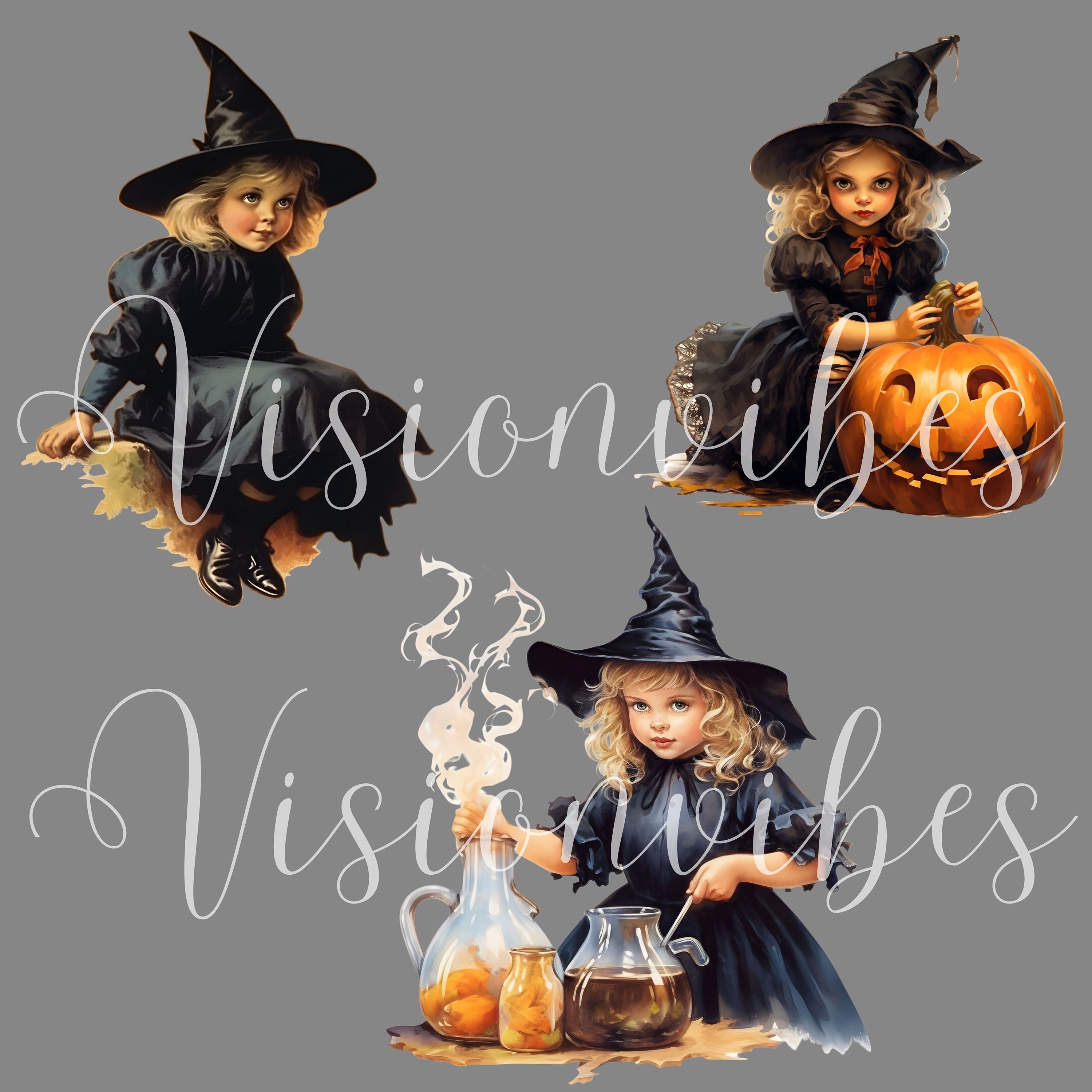 Little Witch Halloween Clipart Little Girl in Witch Costume - Etsy
