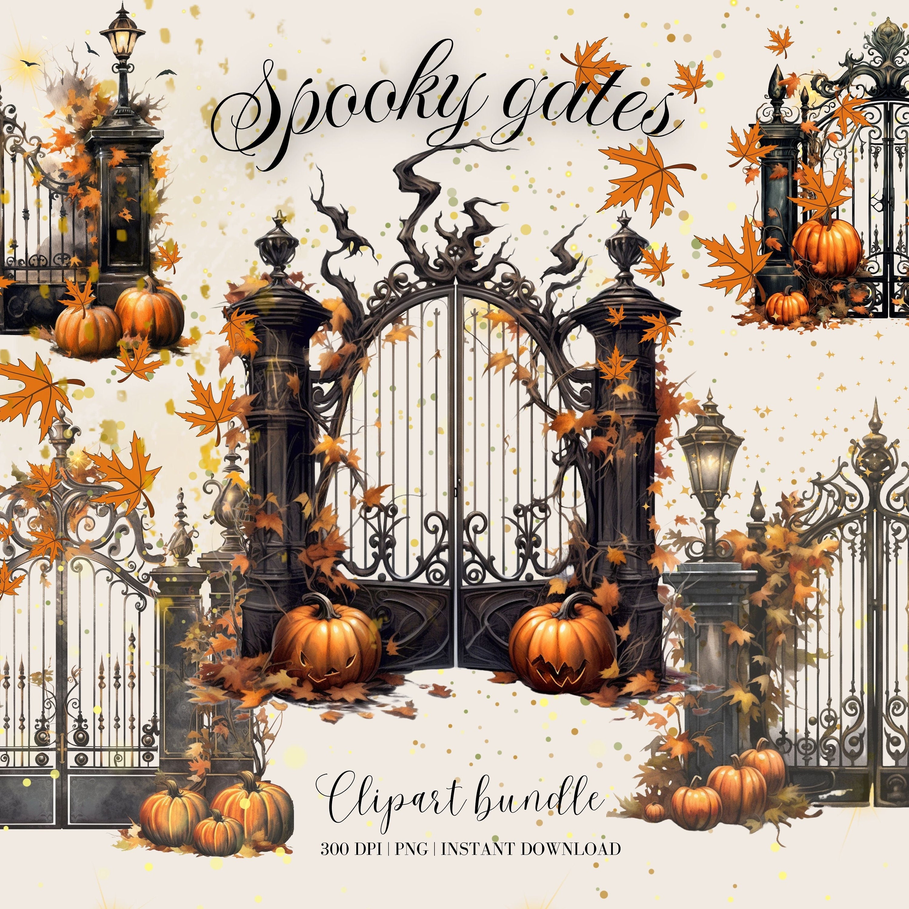 Spooky Gates Halloween Clipart Bundle Gothic Mansion Clipart Gothic ...