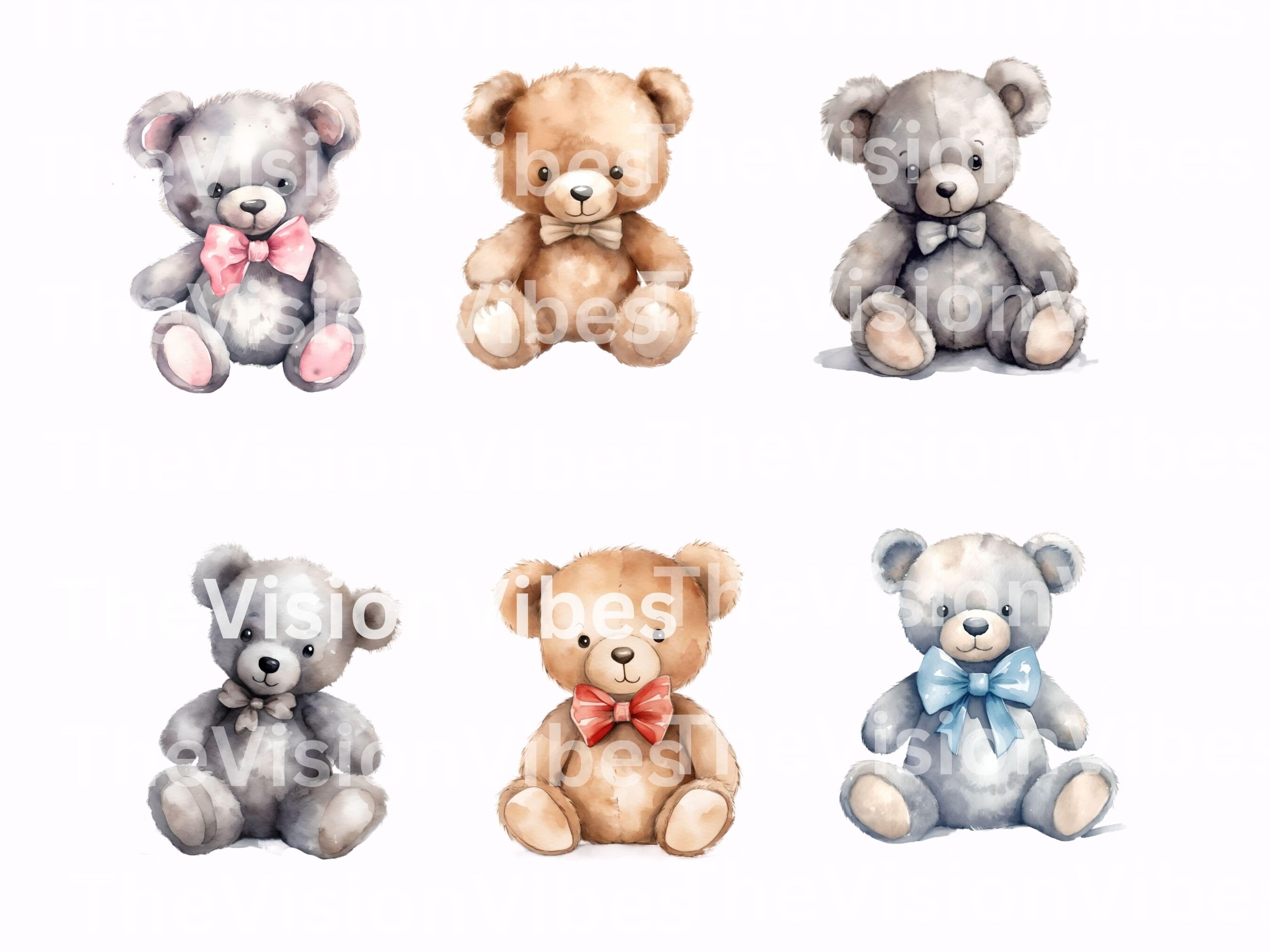 Teddy Bear Clipart Bundle Watercolor Nursery Clipart Watercolor Teddy ...