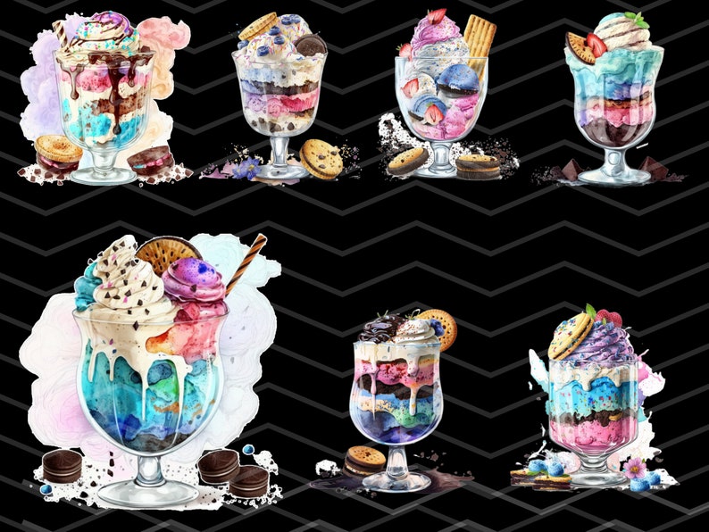 Ice Cream Cookies Clipart Watercolor Bundle Ai Art Digital - Etsy
