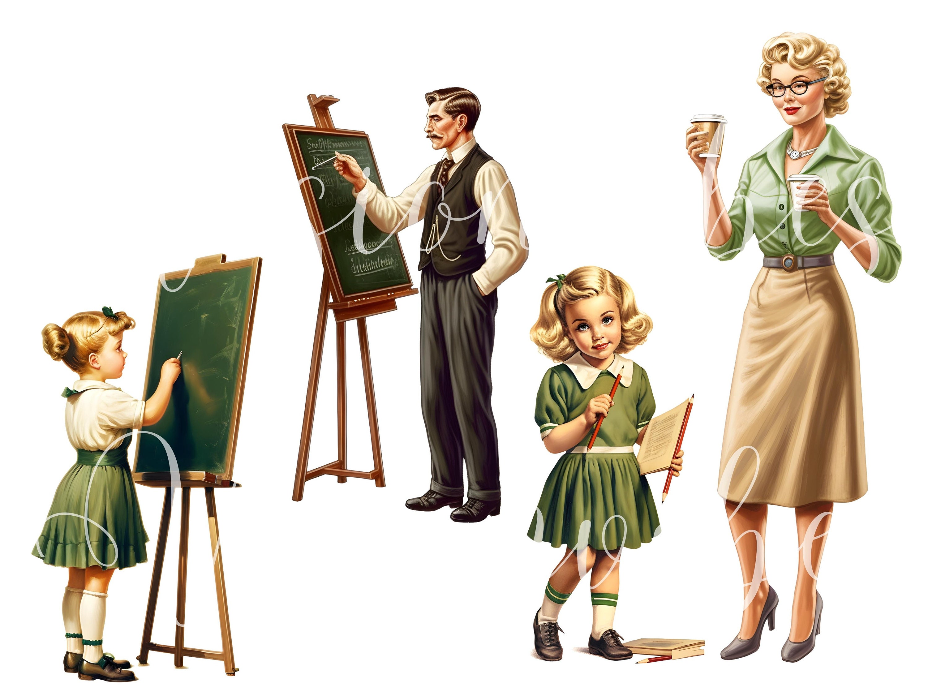 Green Academia Watercolor Clipart Bundle, Back to School Digital ...