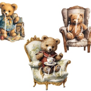 Teddy Bear Nursery Clipart Watercolor Book Lover Clipart Toy Bear Image ...