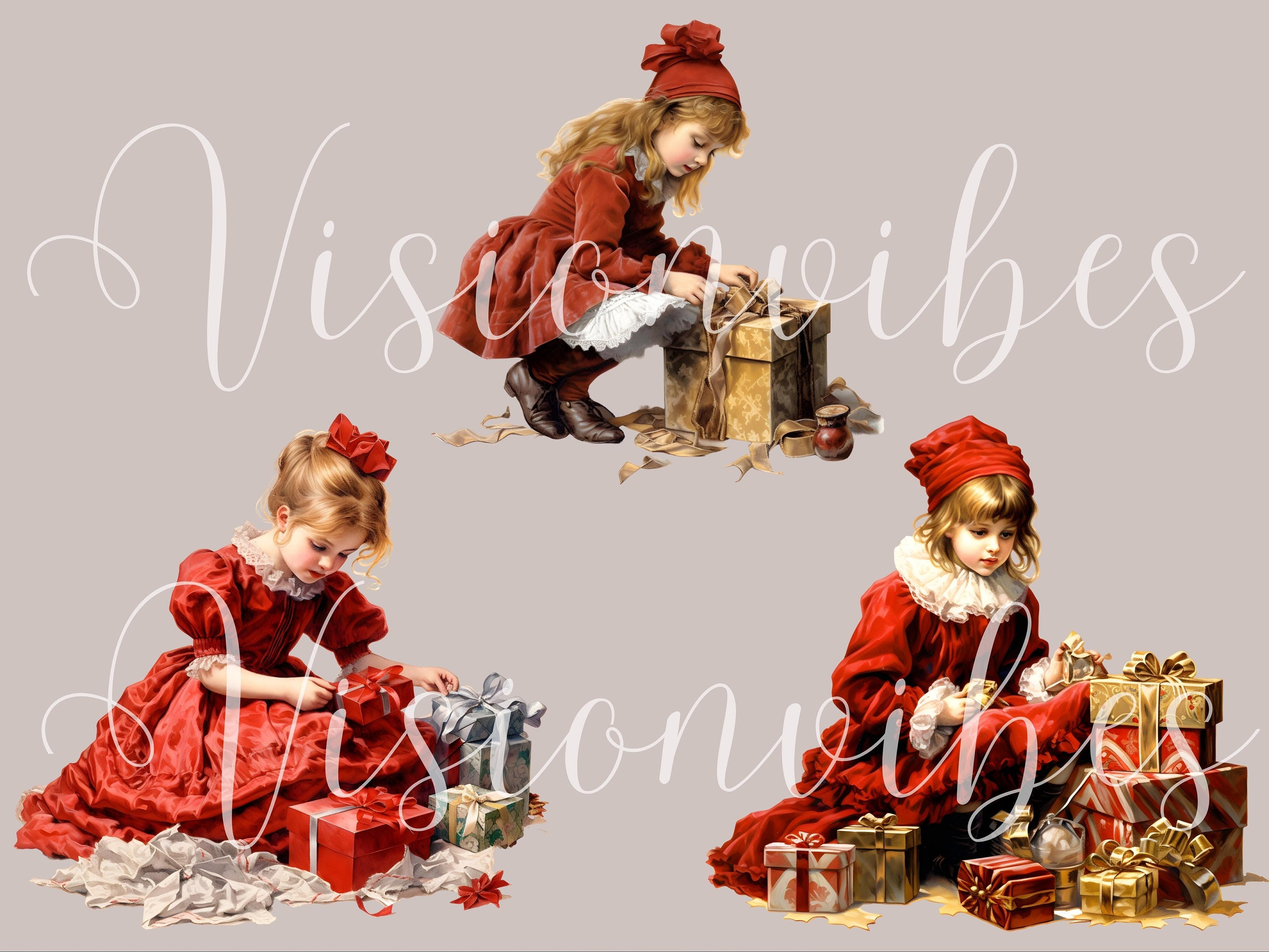 Christmas Clipart Bundle Watercolor Christmas Gift Clipart Vintage ...