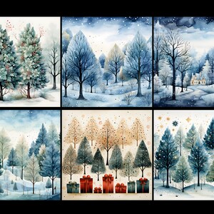 Watercolor Winter Forest Digital Paper Watercolor Christmas Clipart ...