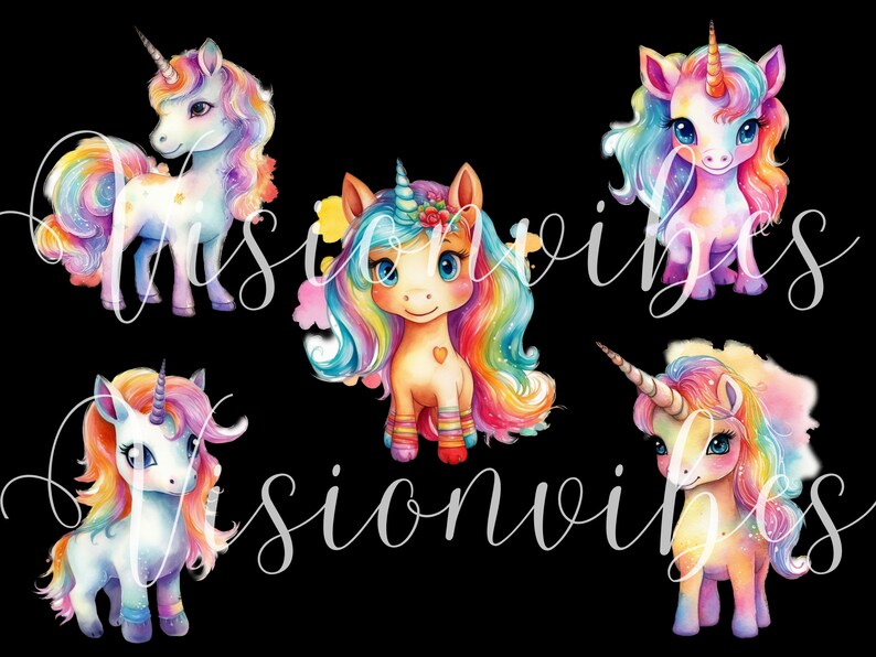 Clipart Rainbow Unicorn Clipart Bundle Watercolor Clipart - Etsy