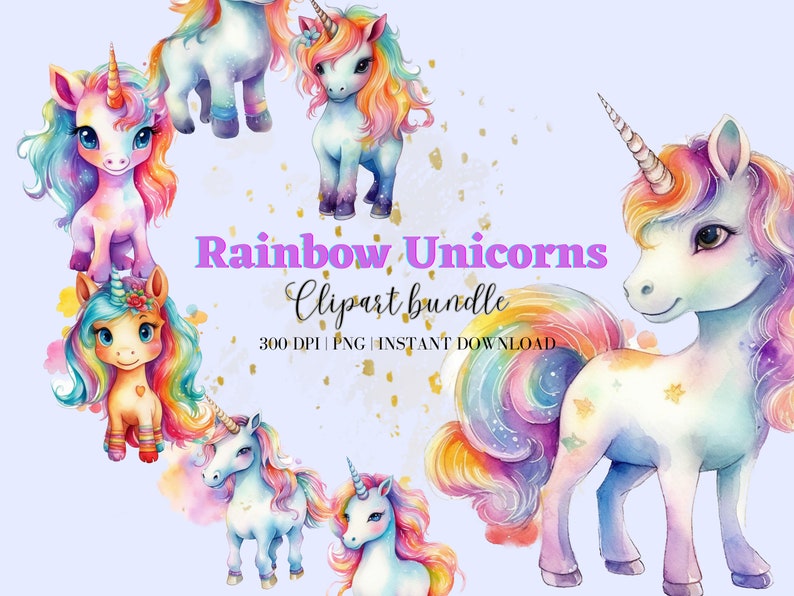 Clipart Rainbow Unicorn Clipart Bundle Watercolor Clipart - Etsy