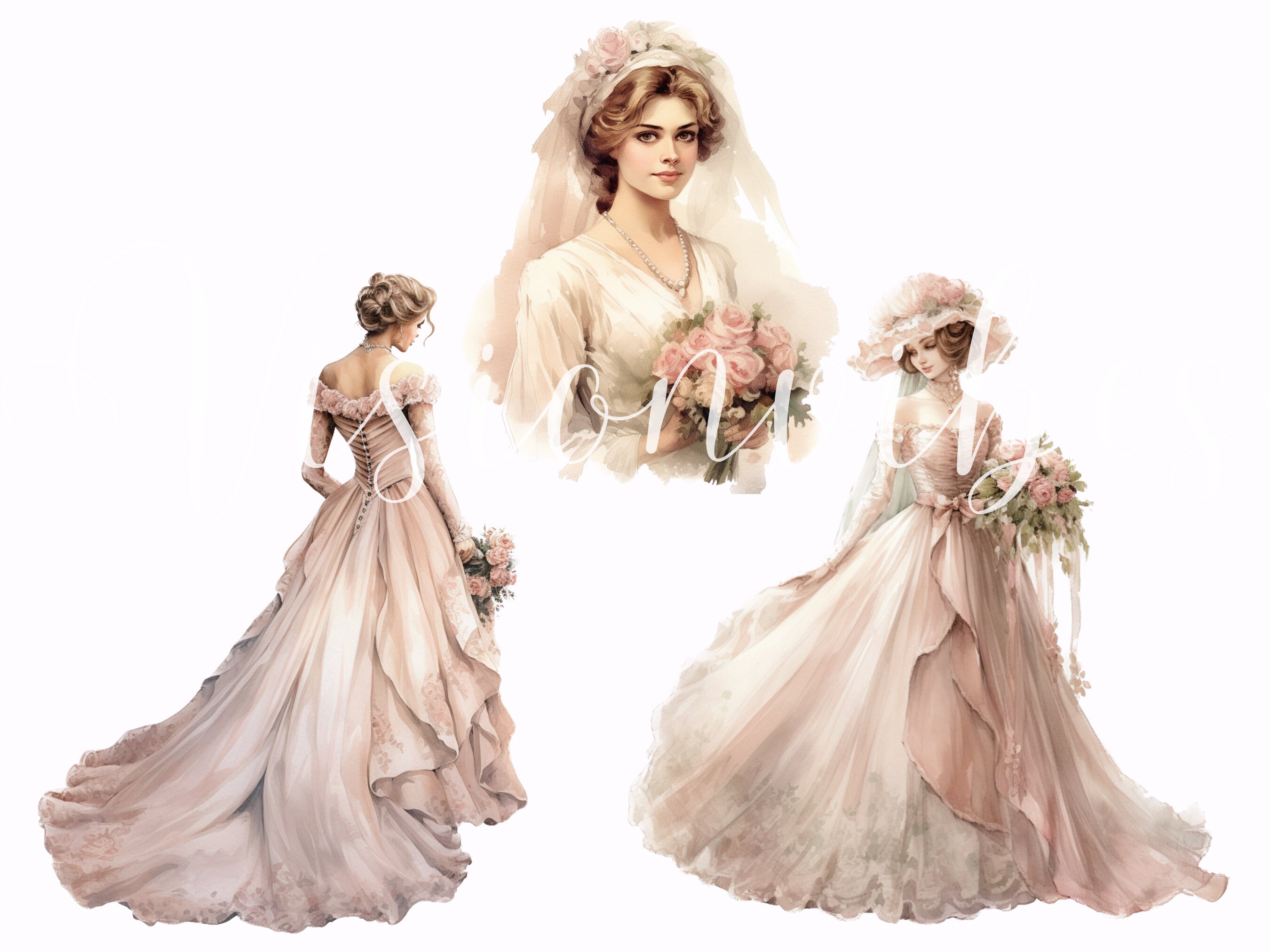 Vintage Bride Clipart Bundle Watercolor Vintage Bride Vintage - Etsy
