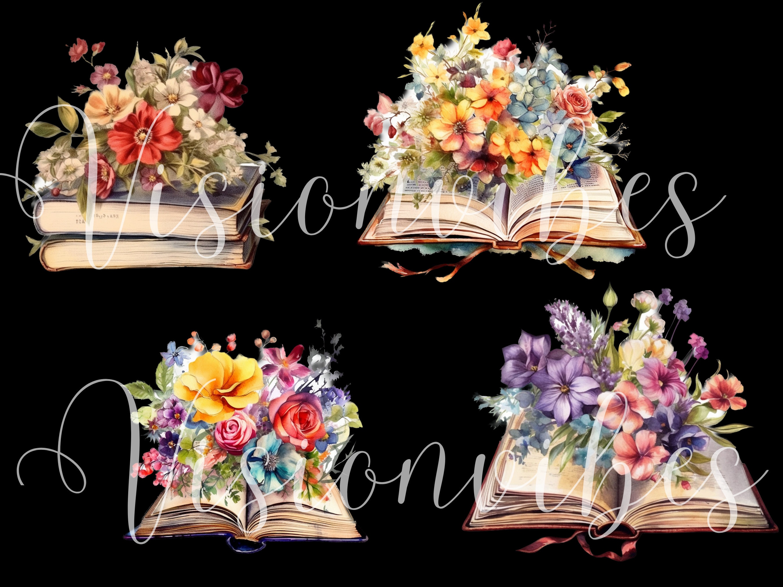 Watercolor Floral Books Clipart Book Clip Art Watercolor - Etsy