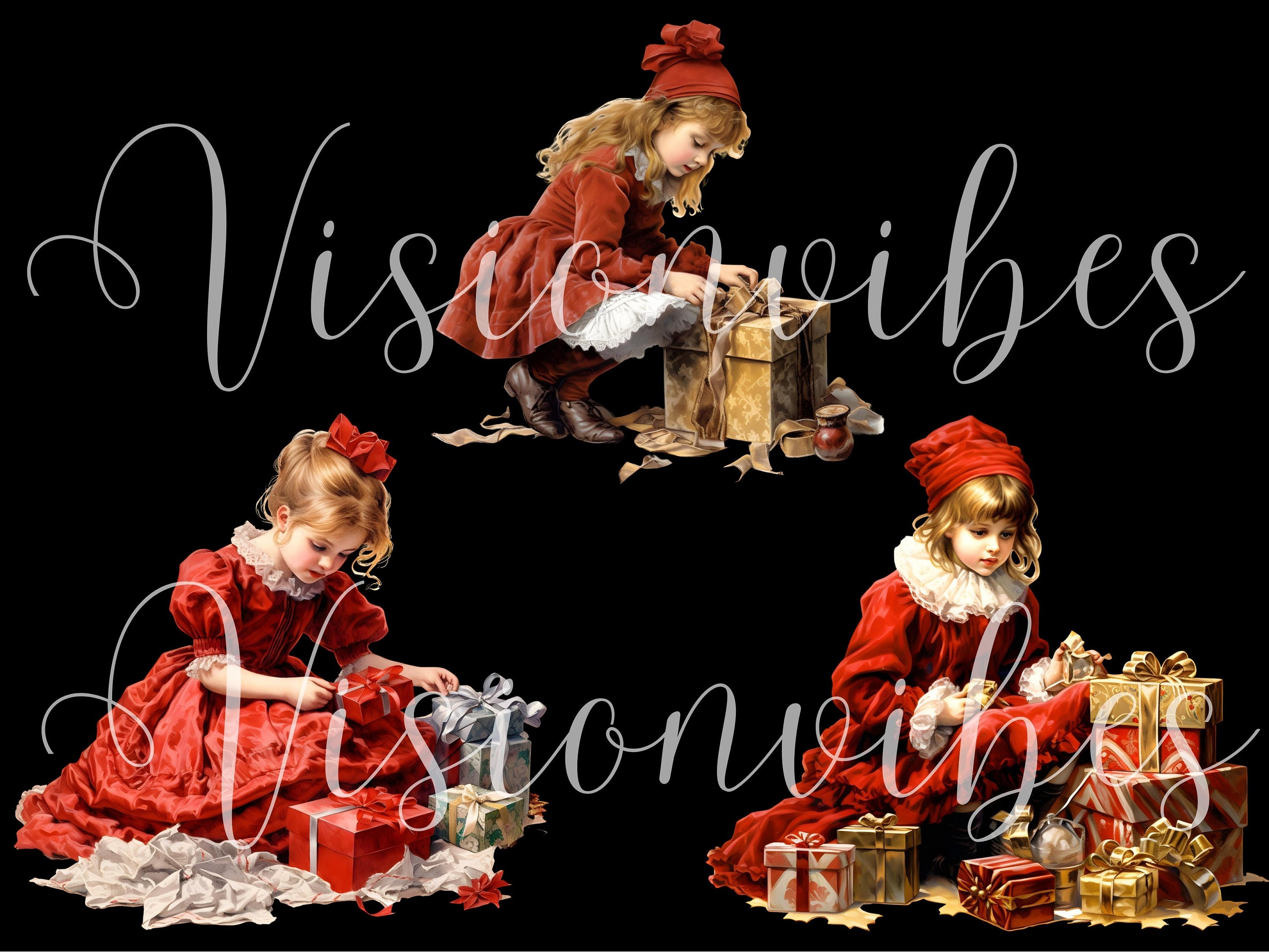 Christmas Clipart Bundle Watercolor Christmas Gift Clipart Vintage ...