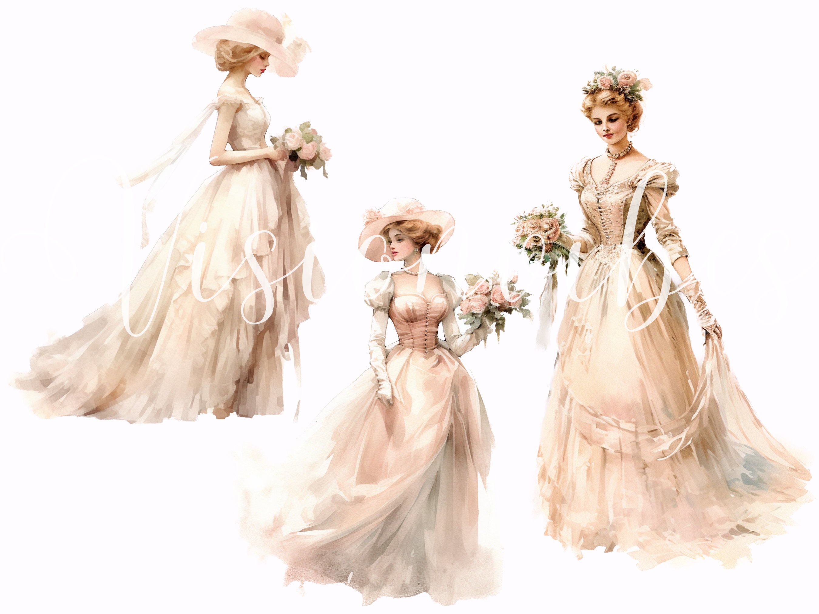 Vintage Bride Clipart Bundle Watercolor Vintage Bride Vintage - Etsy