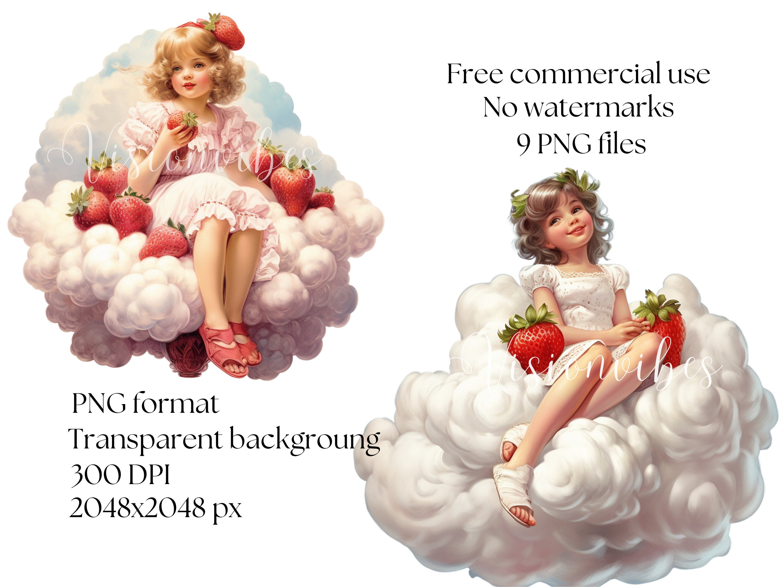 Retro Girl With Strawberry Clipart Bundle Retro Girl Clipart - Etsy