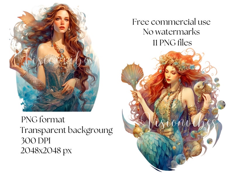 Mermaid Clipart Watercolor Cute Mermaid Clipart Watercolor - Etsy