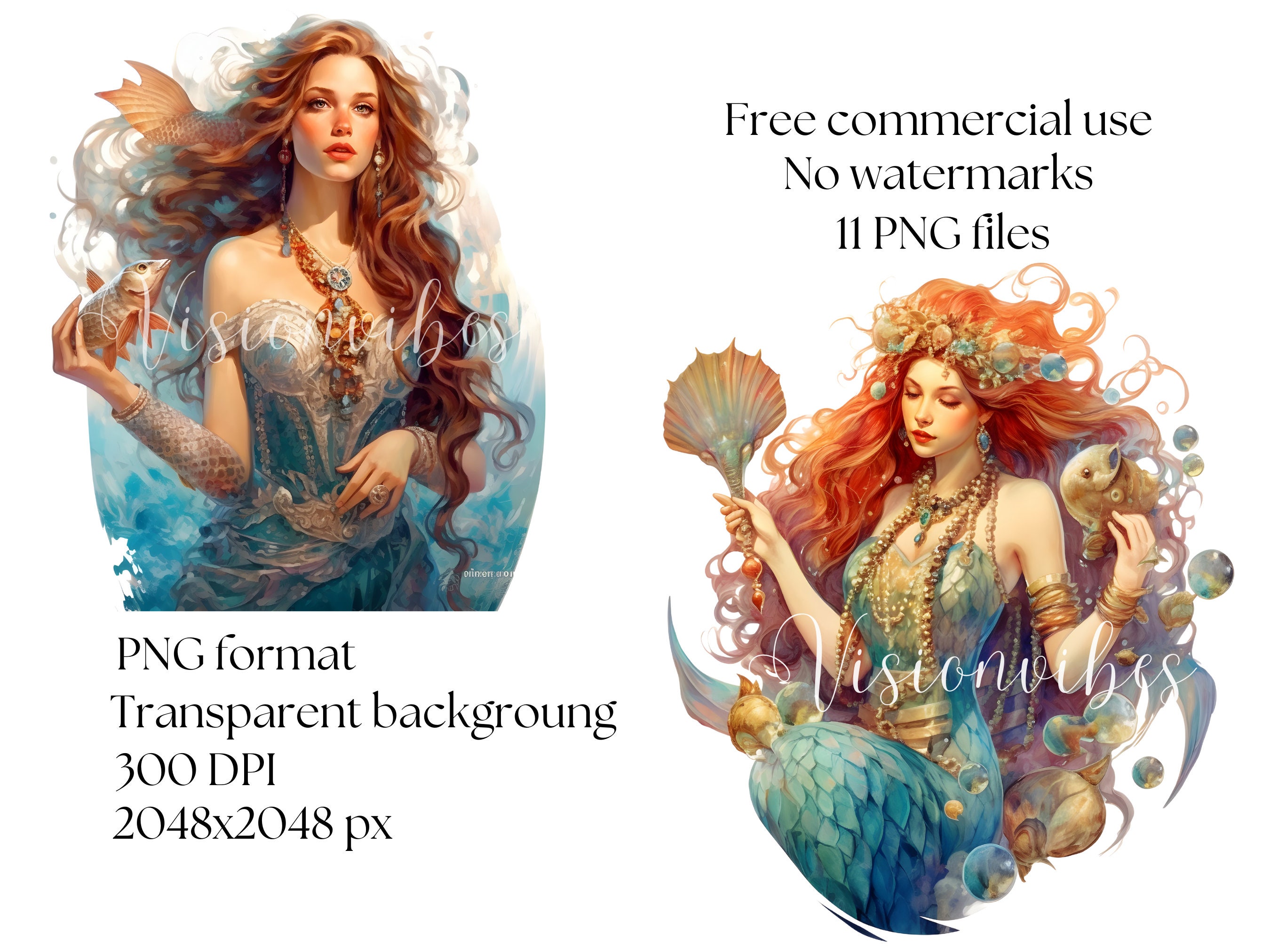 Mermaid Clipart Watercolor Cute Mermaid Clipart Watercolor - Etsy