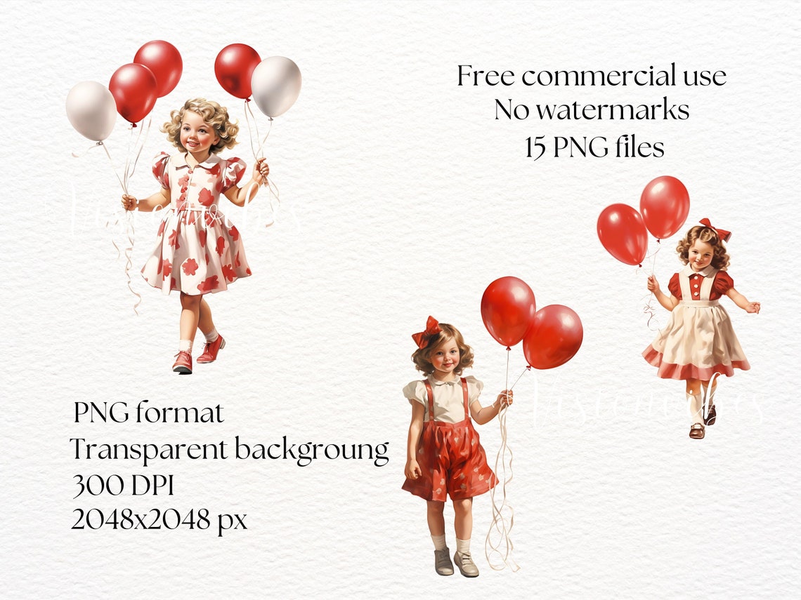 Girl With Balloons Watercolor Clipart Bundle Watercolor Girl and ...
