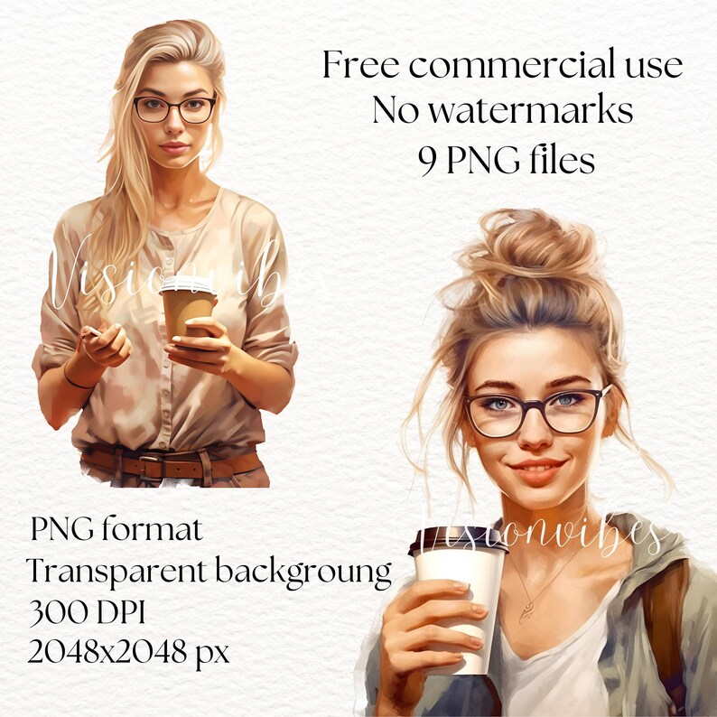 Blonde Girl Having Coffee Watercolor Girl Clipart Bundle Digital ...