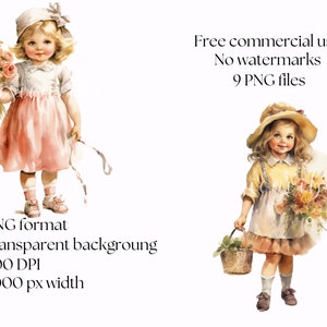 Retro Girl Clipart Bundle Watercolor Retro Girl Flowers Clipart Summer ...