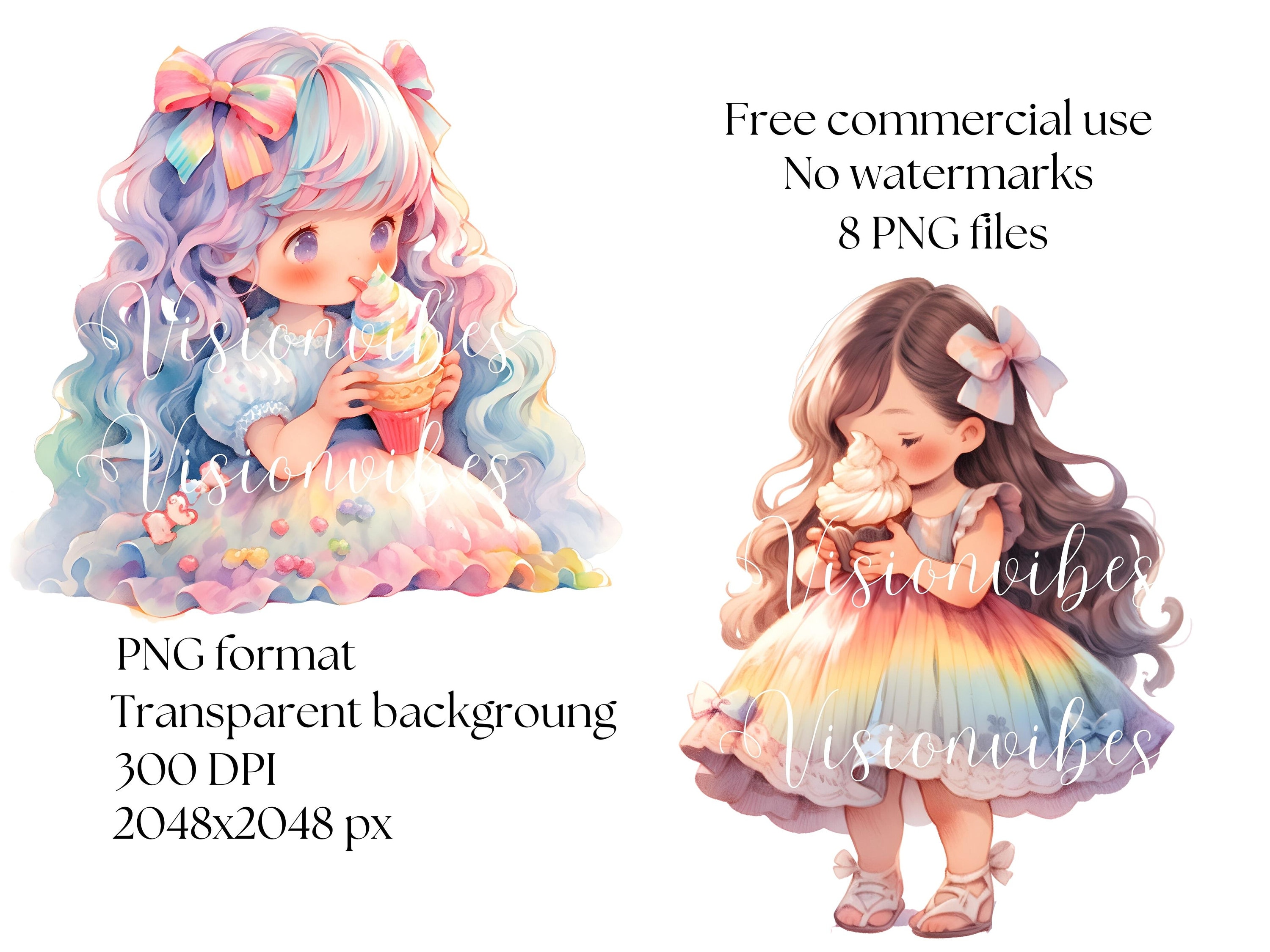 Retro Little Girl With Rainbow Candy Clipart Bundle Sweets and Girl in ...