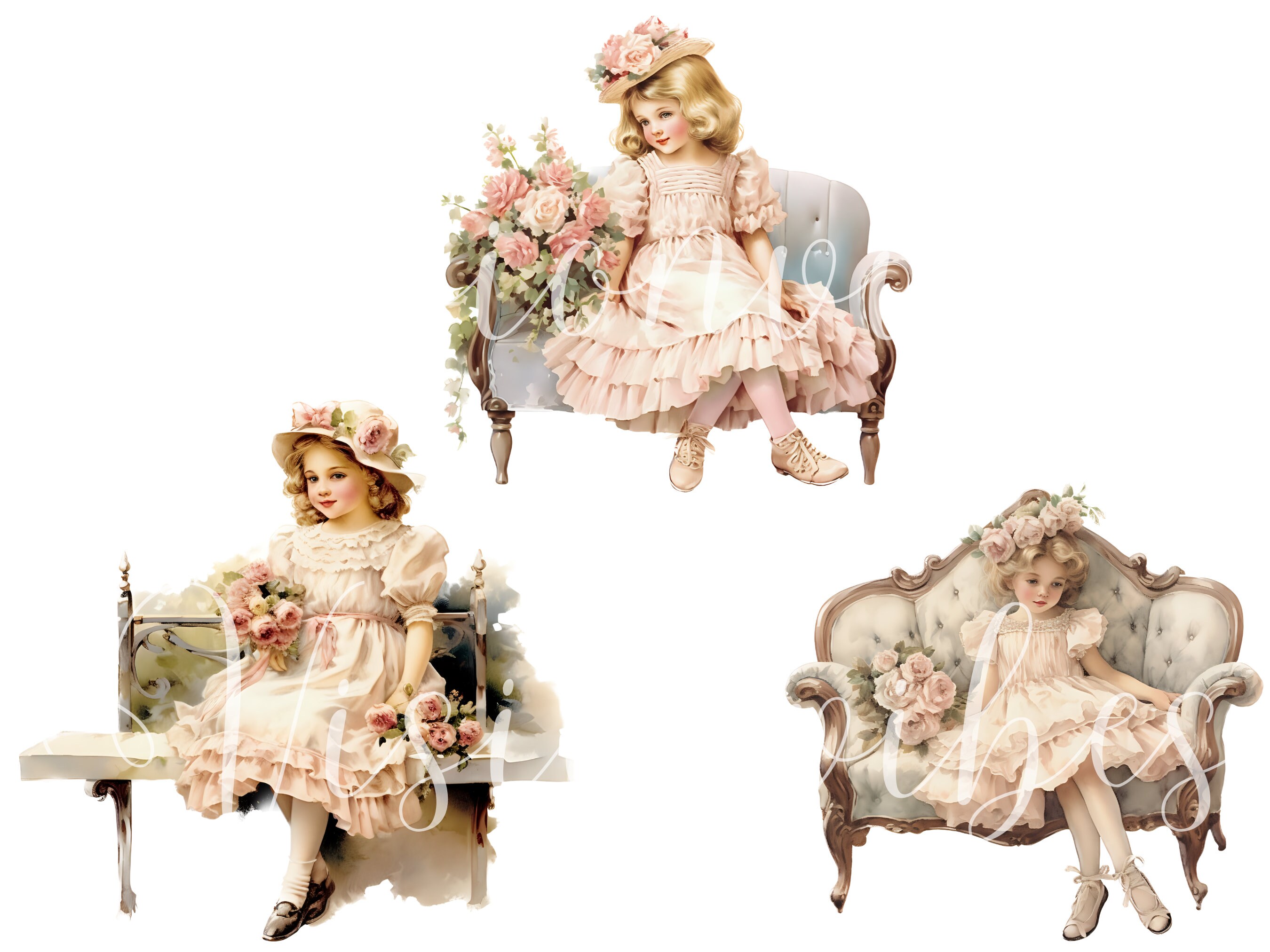 Romantic Vintage Girl Clipart Bundle Watercolor Pastel Girl Png Cute ...