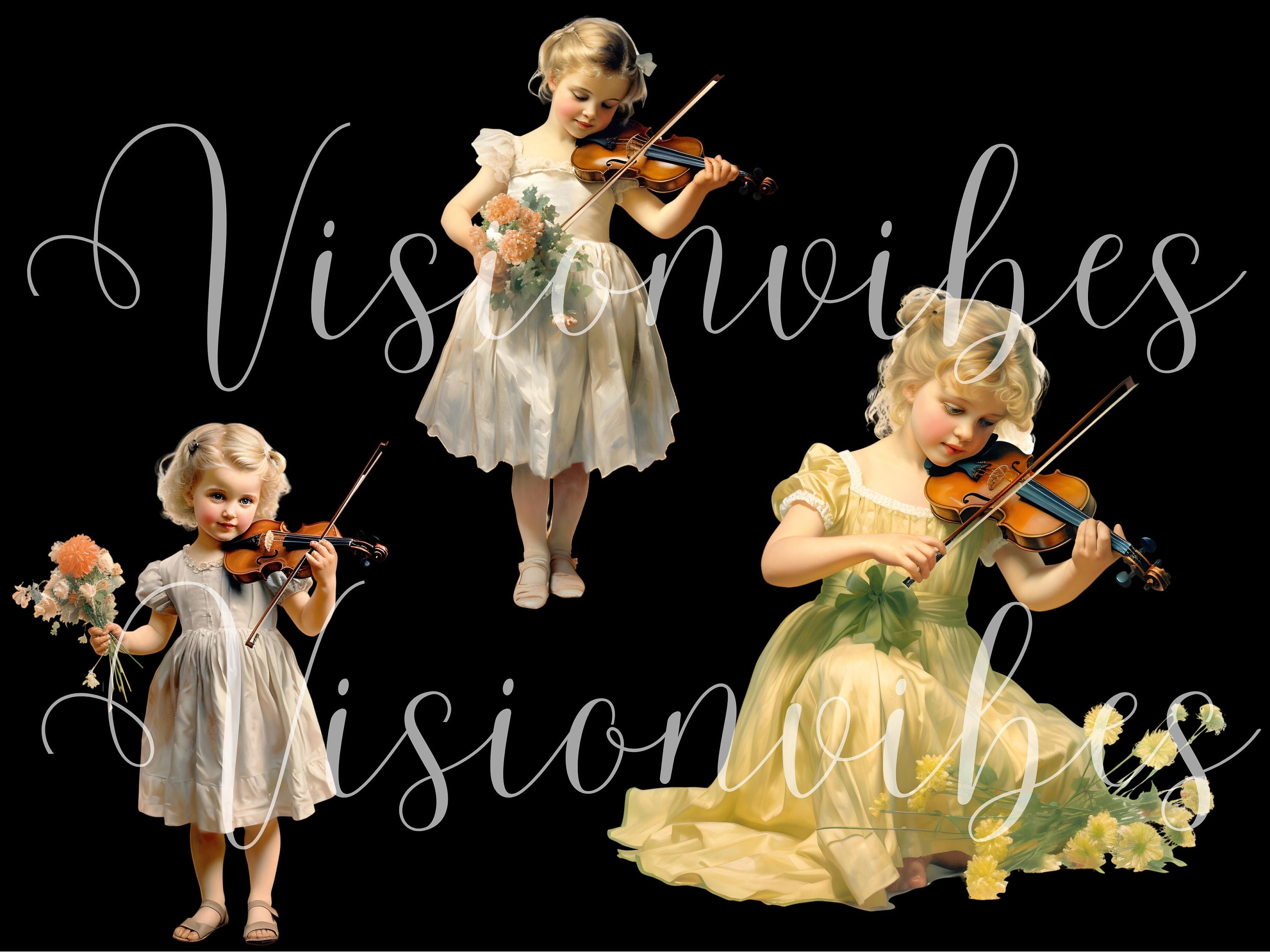 Girl Playing Violin Watercolor Clipart Bundle, Vintage Girl, Music Png ...