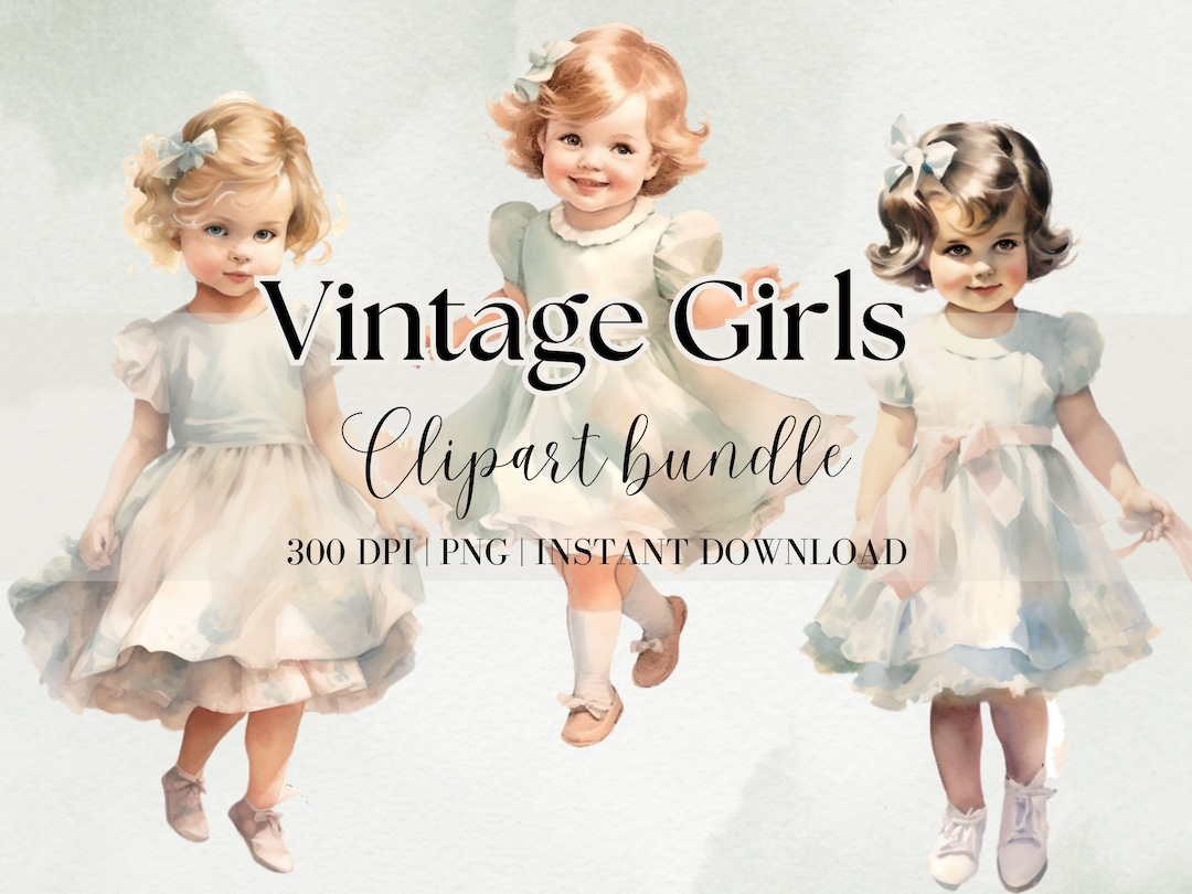 Vintage Girl Clipart Bundle Watercolor Vintage Girl Png Cute Girl ...