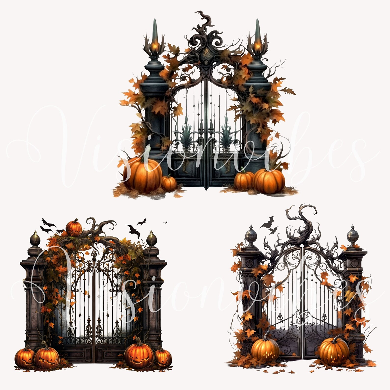 Spooky Gates Halloween Clipart Bundle Gothic Mansion Clipart - Etsy