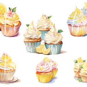 Watercolor Lemon Cupcakes Clipart Bundle Baking Sublimation Design ...