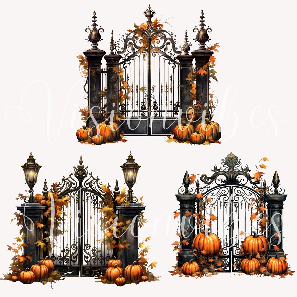 Spooky Gates Halloween Clipart Bundle Gothic Mansion Clipart Gothic ...