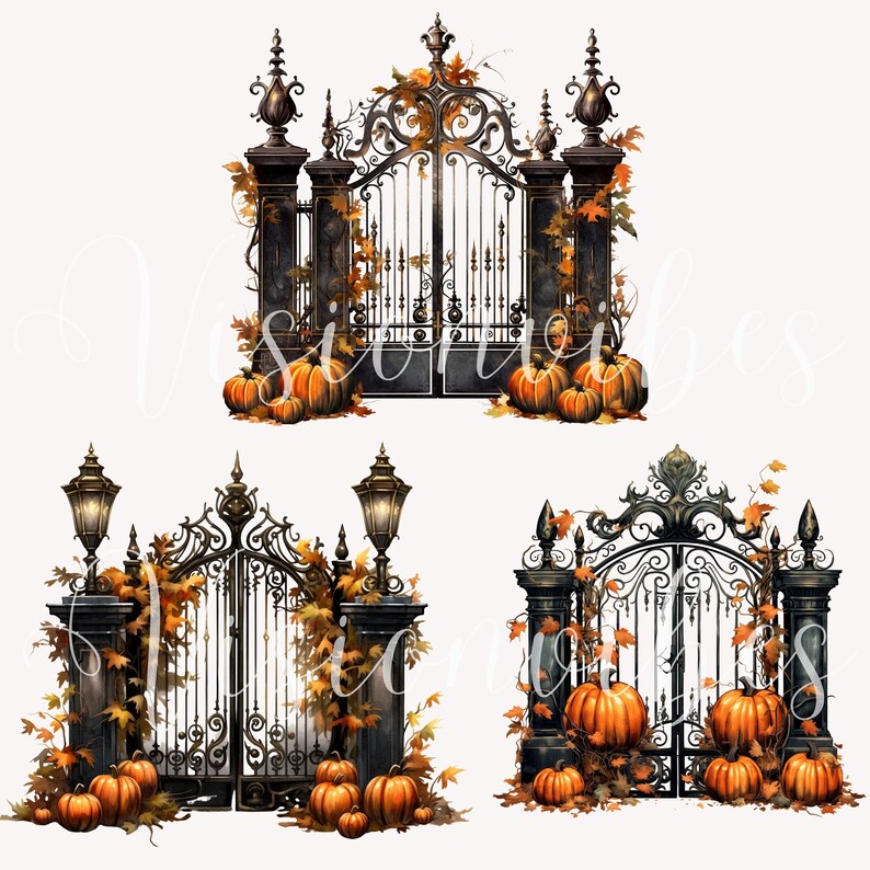 Spooky Gates Halloween Clipart Bundle Gothic Mansion Clipart Gothic ...