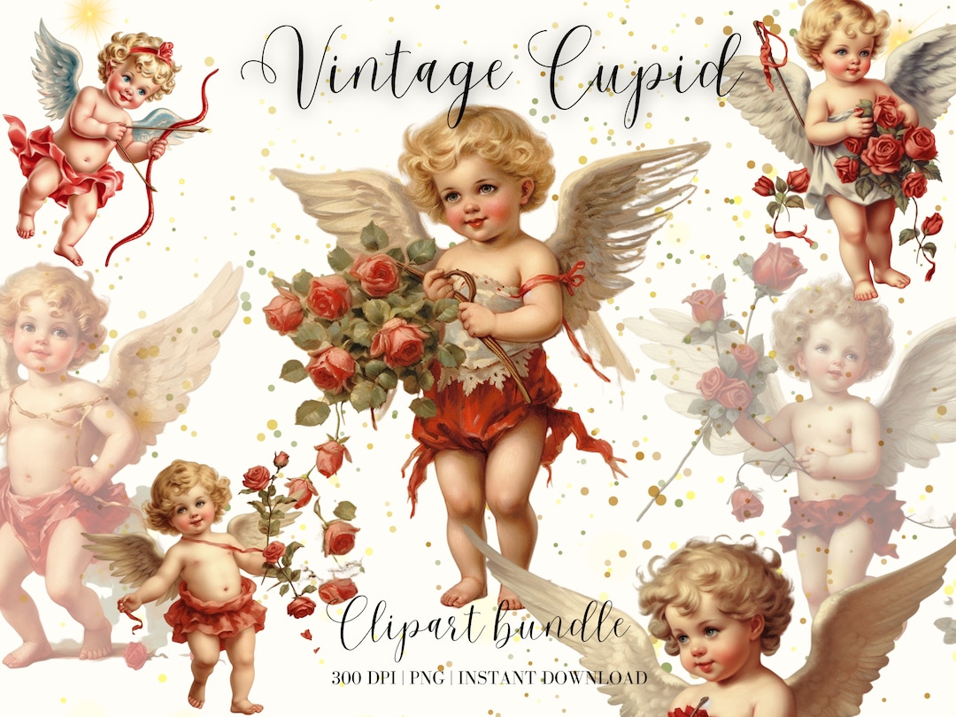 Vintage Cupid Clipart Bundle Valentines Day Png Love Clipart Vintage ...