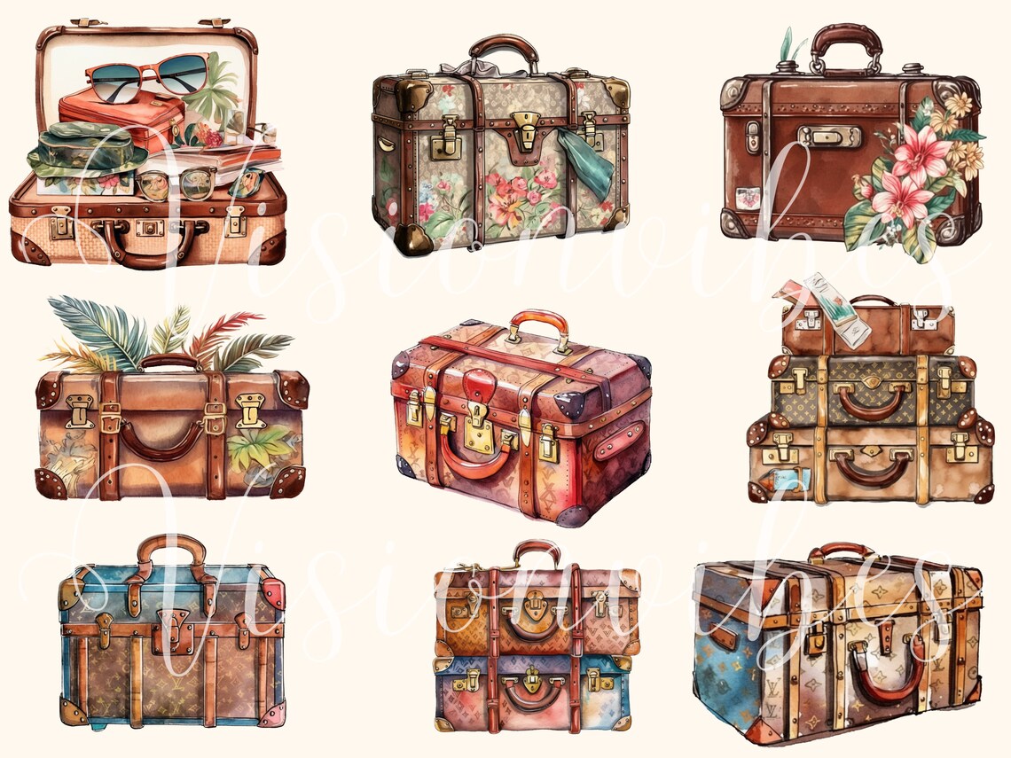 Vintage Luggage Clipart Bundle Luggage Clip Art Travel Clipart Luggage ...