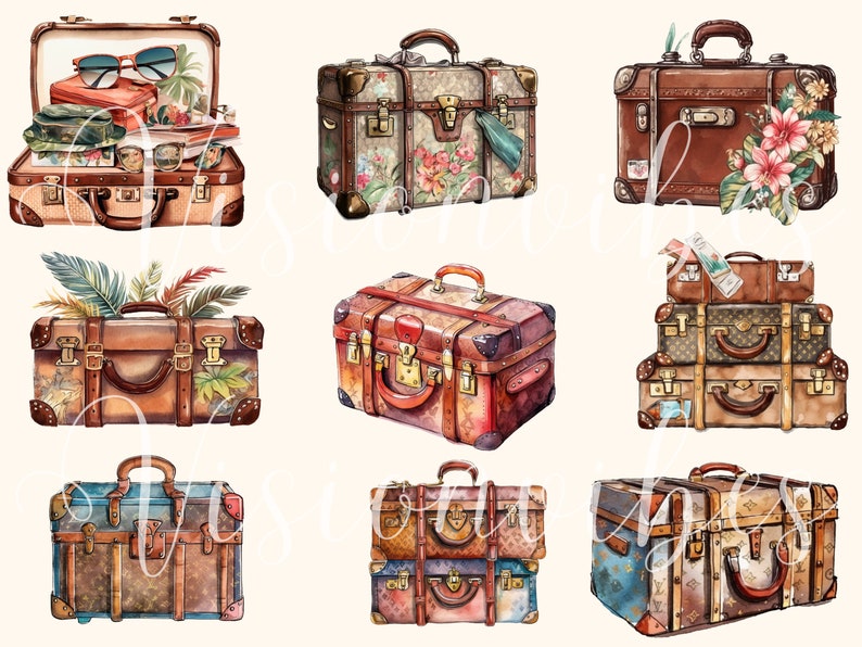 Vintage Luggage Clipart Bundle Luggage Clip Art Travel Clipart Luggage ...
