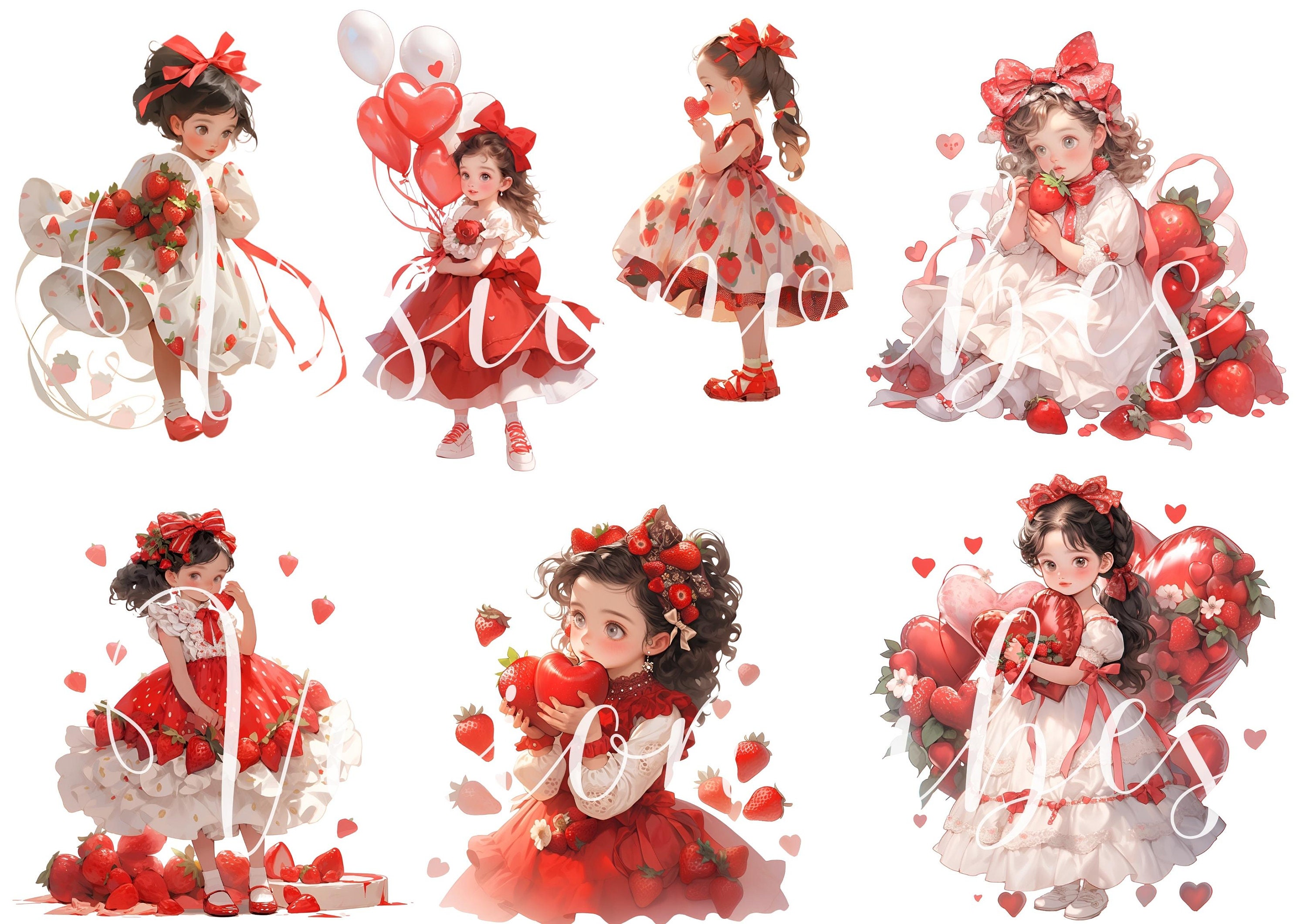 Valentines Day Clipart Bundle Cute Little Valentine Girl With Red ...