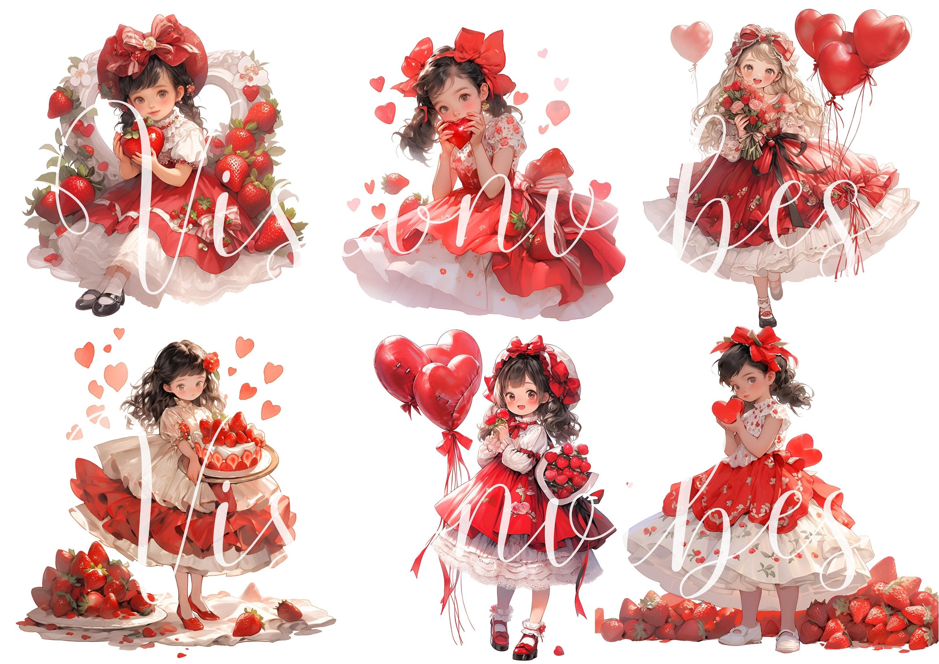 Valentines Day Clipart Bundle Cute Little Valentine Girl With Red ...